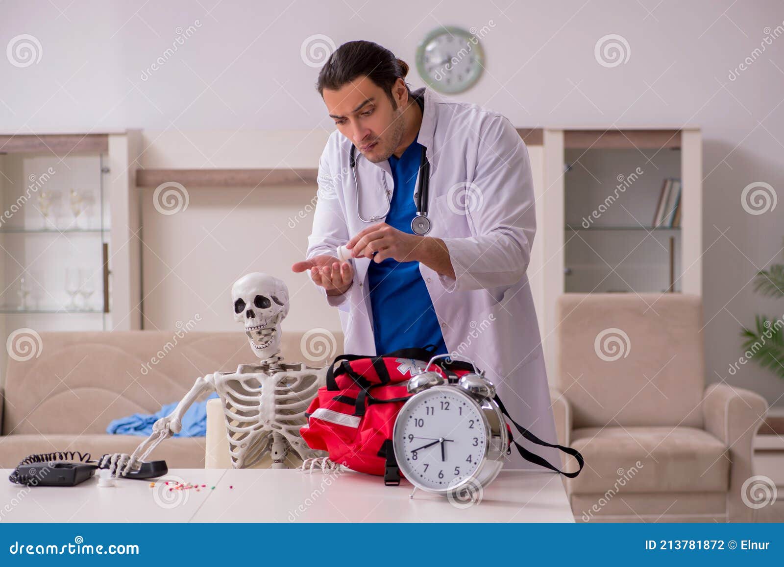 Young Male Paramedic Visiting Skeleton Patient Stock Photo - Image of ...