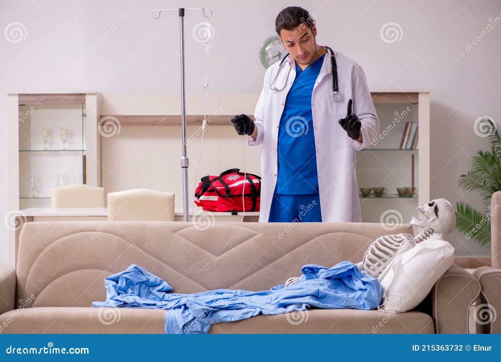 Young Male Paramedic Visiting Skeleton Patient Stock Photo - Image of ...