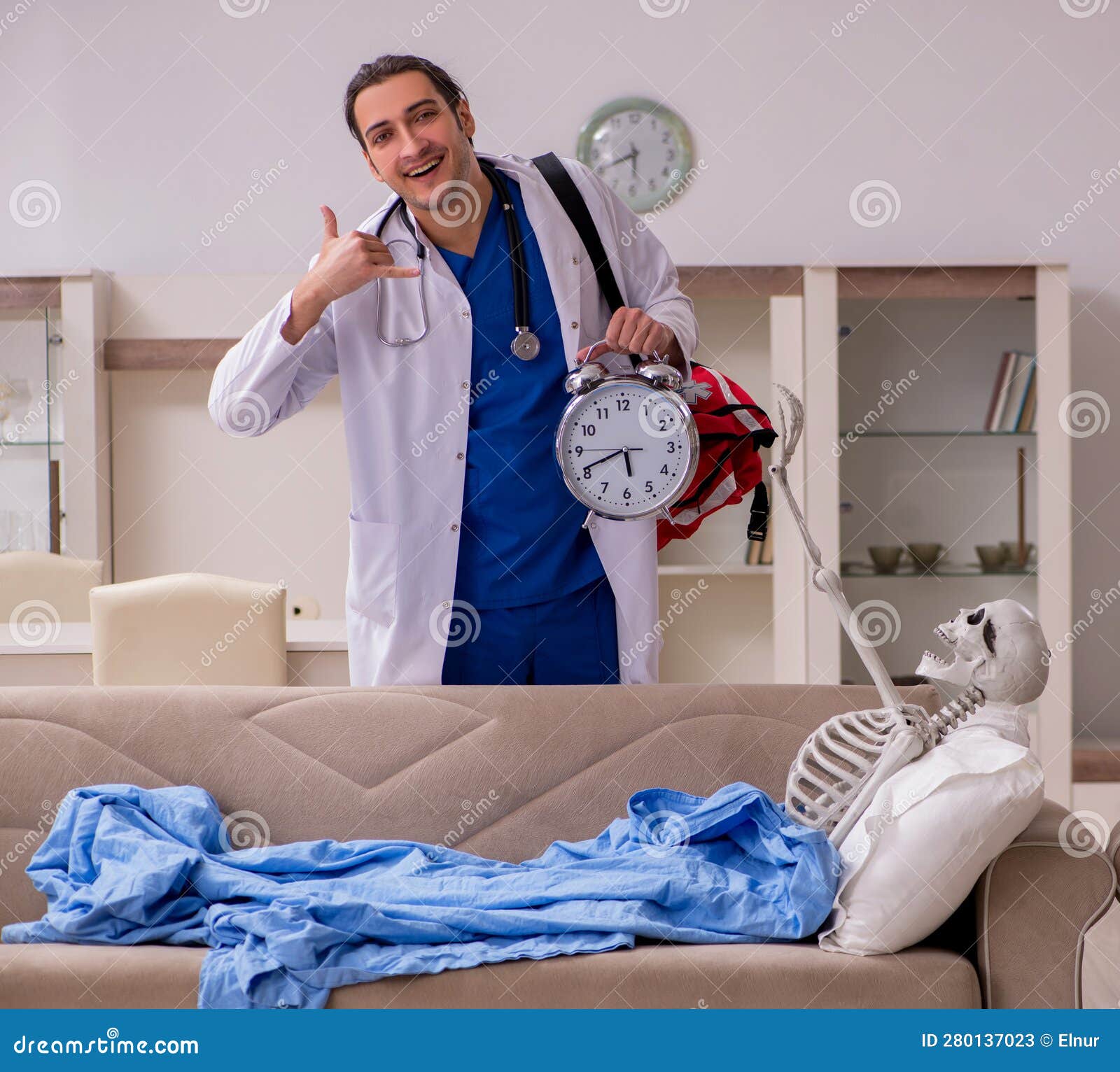Young Male Paramedic Visiting Skeleton Patient Stock Image - Image of ...
