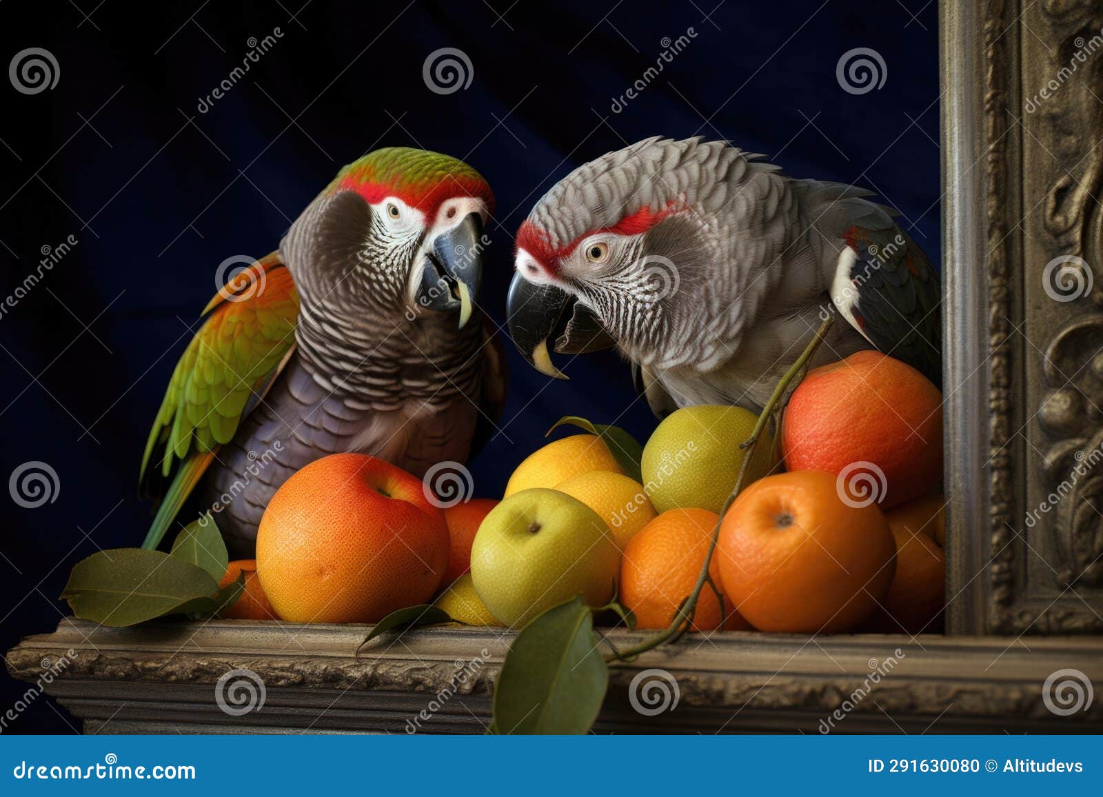 A Male Parrot Sharing a Fruit with a Female Parrot Stock Photo - Image ...