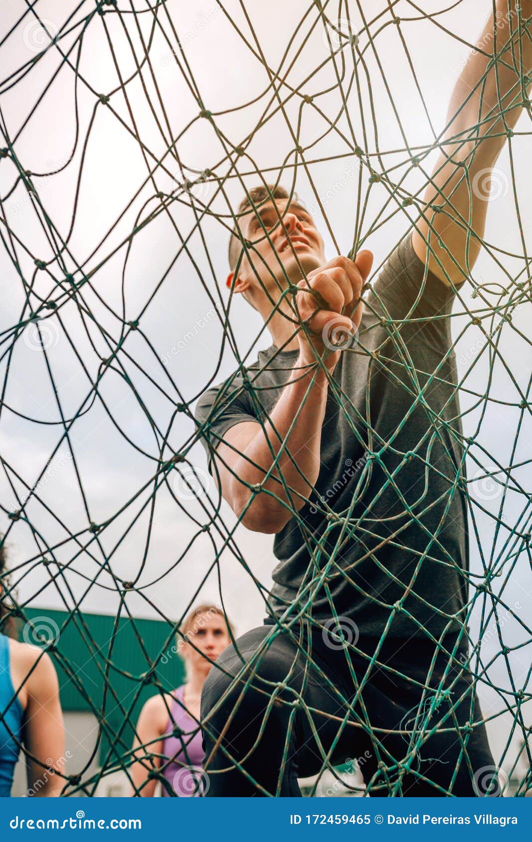 Participant in Obstacle Course Climbing Net Stock Image - Image of ...