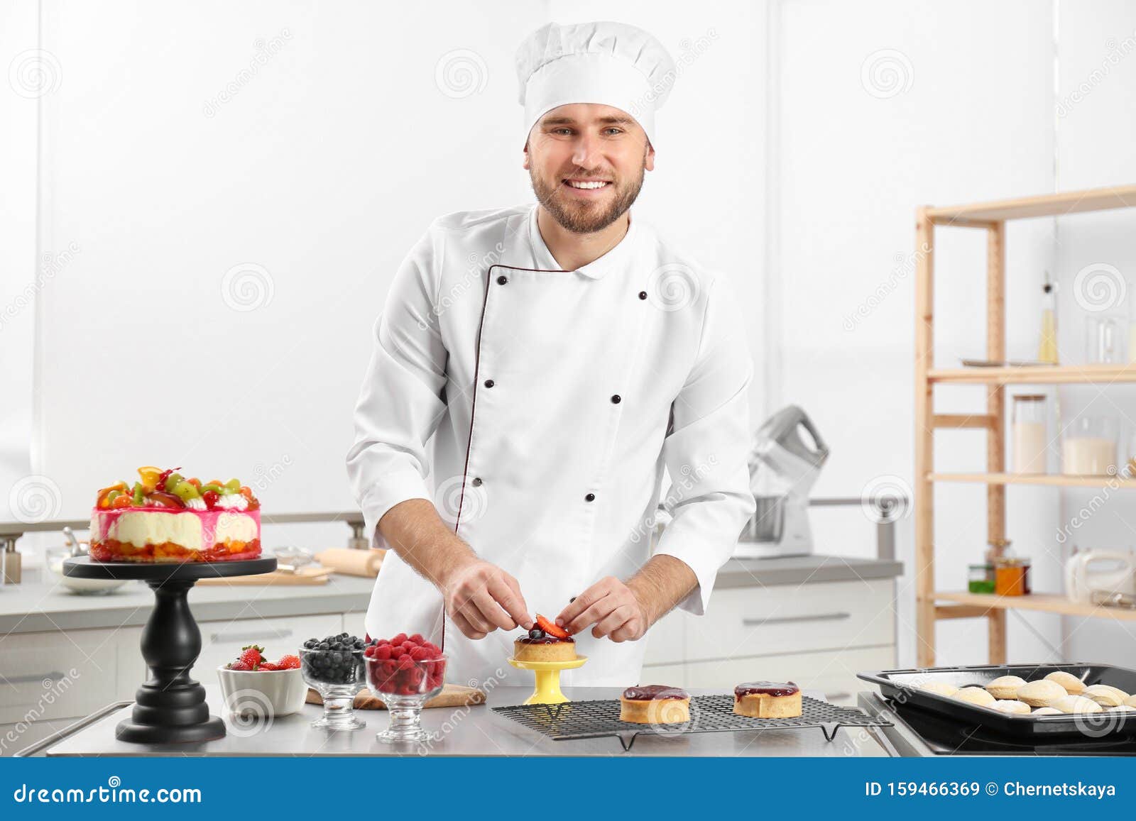 Male Pastry Chef Preparing Dessert at Table Stock Image - Image of ...