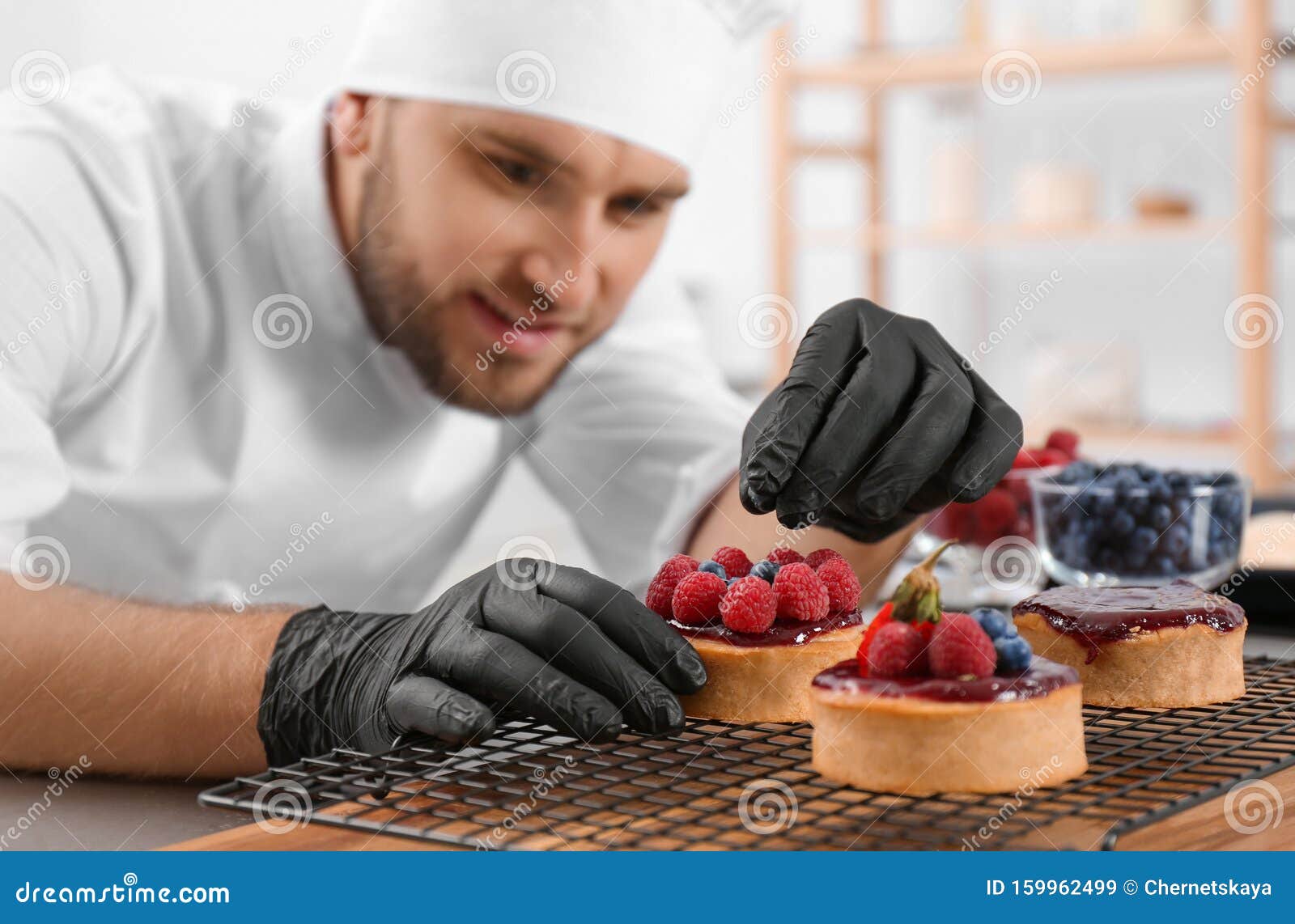 Male Pastry Chef Preparing Desserts in Kitchen Stock Image - Image of ...