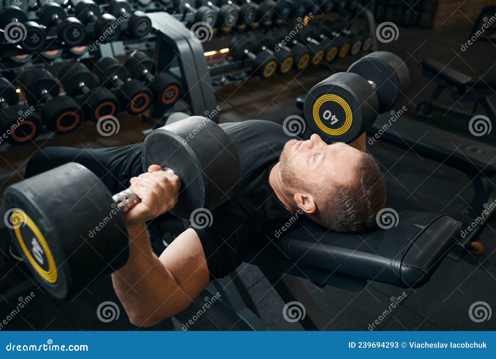 Male Performing Chest Press Exercise at Gym Stock Image - Image of ...