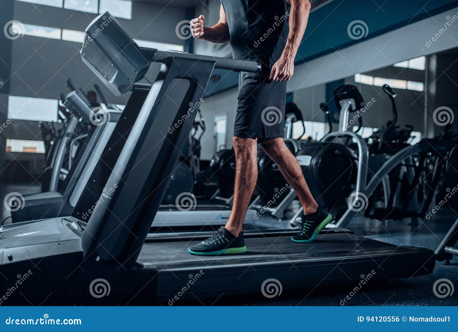 Male Person Workout on Running Exercise Machine Stock Photo - Image of ...