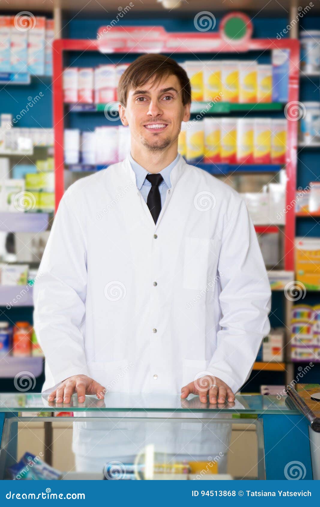 Male Pharmacist Posing in Drugstore Stock Photo - Image of indoor ...