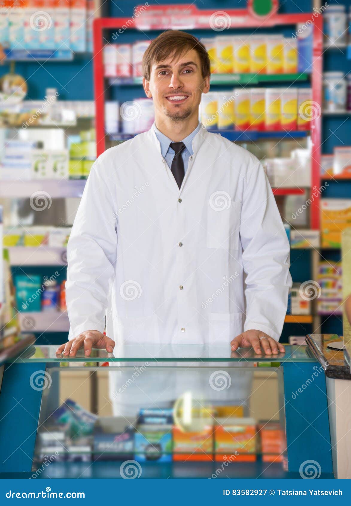 Male Pharmacist Posing in Drugstore Stock Image - Image of english ...