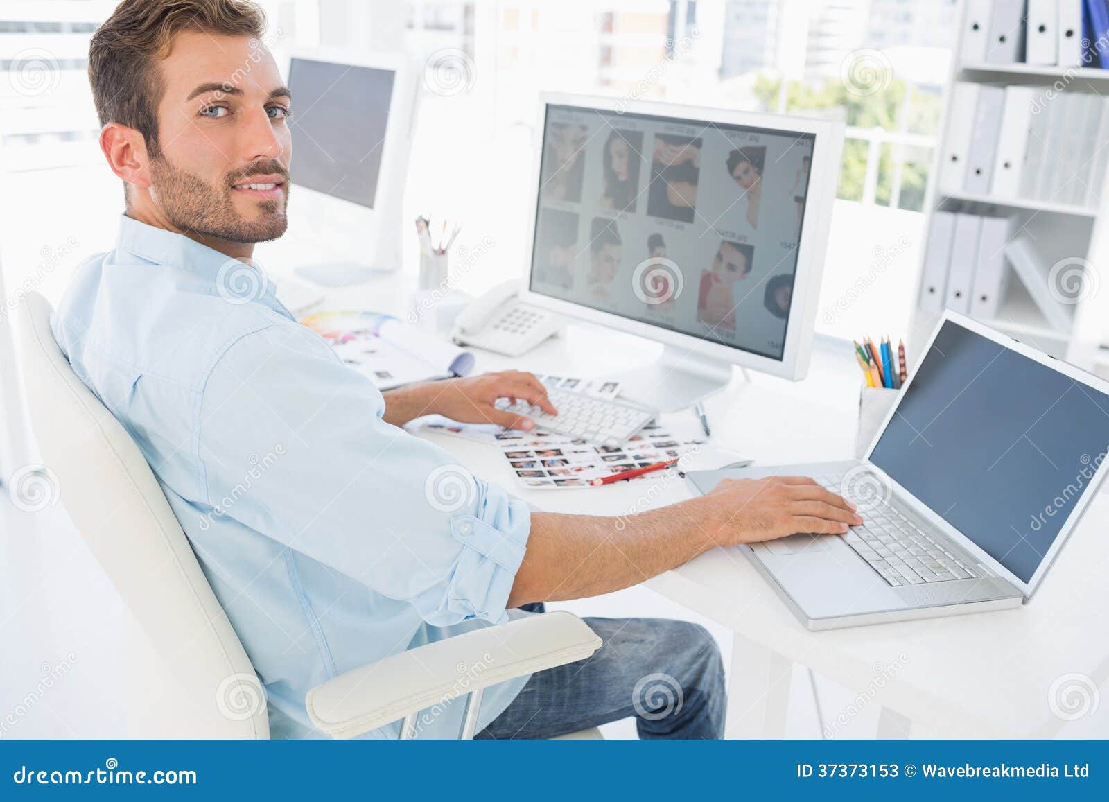 Male Photo Editor Working on Computer Stock Image - Image of woman ...