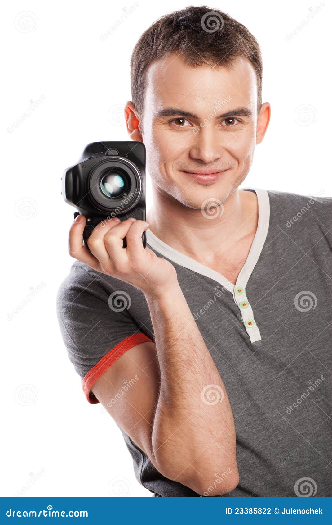 Male Photographer with Camera Isolated on White Stock Photo - Image of ...