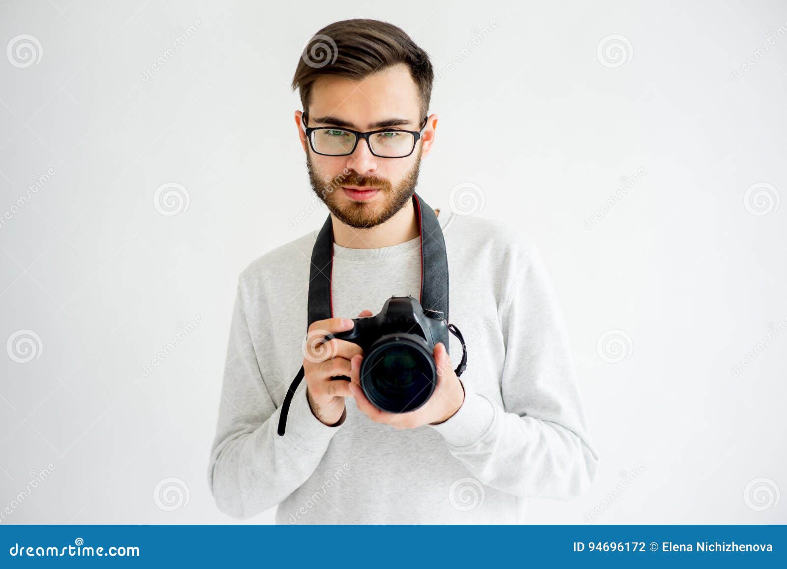 Male Photographer with Camera Stock Photo - Image of background ...
