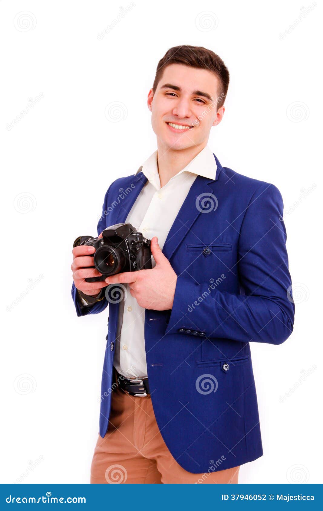 Male Photographer with His Camera Isolated on White Background Stock ...