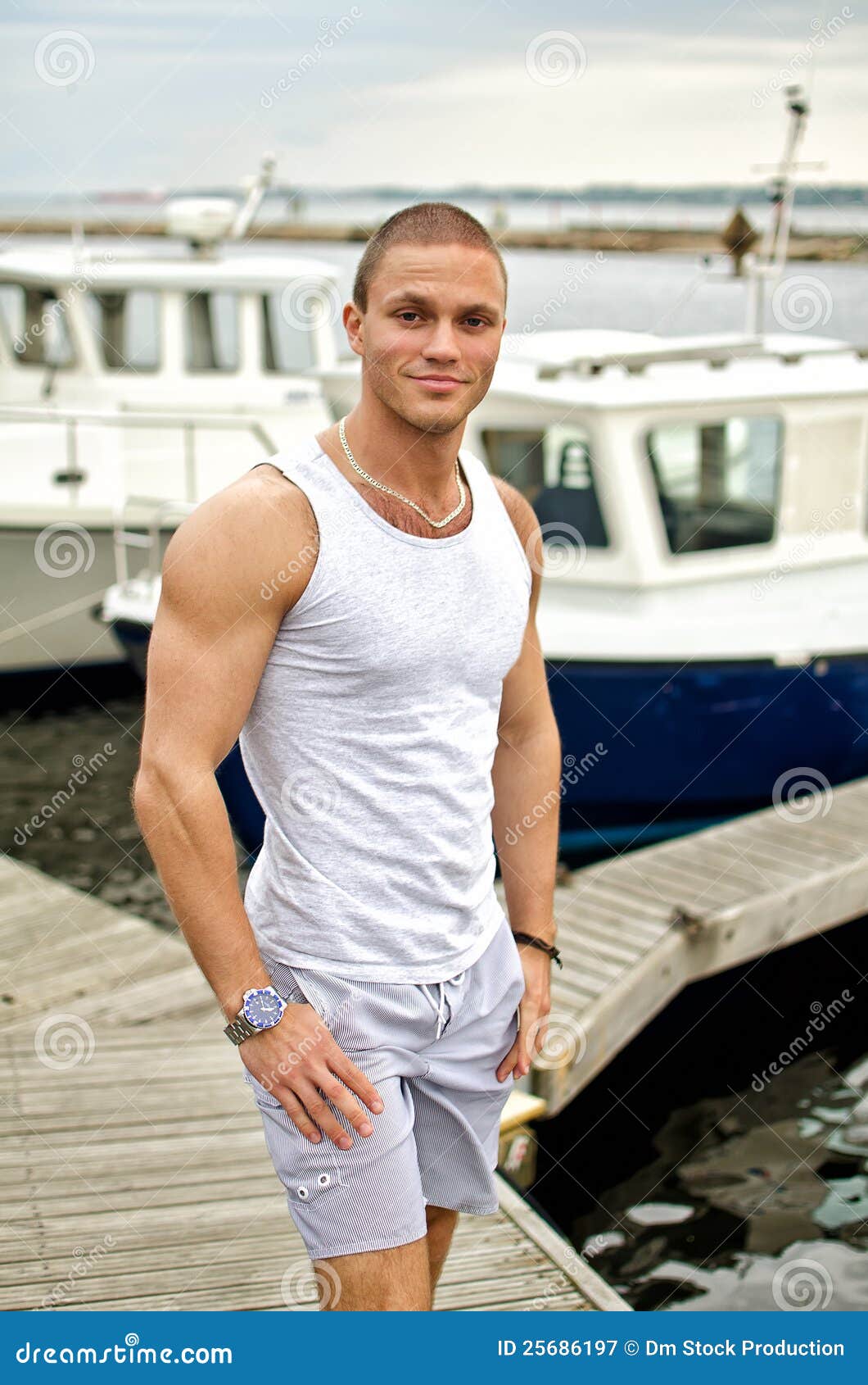 Male at the Pier with Boats Stock Image - Image of fitness, sailboat ...