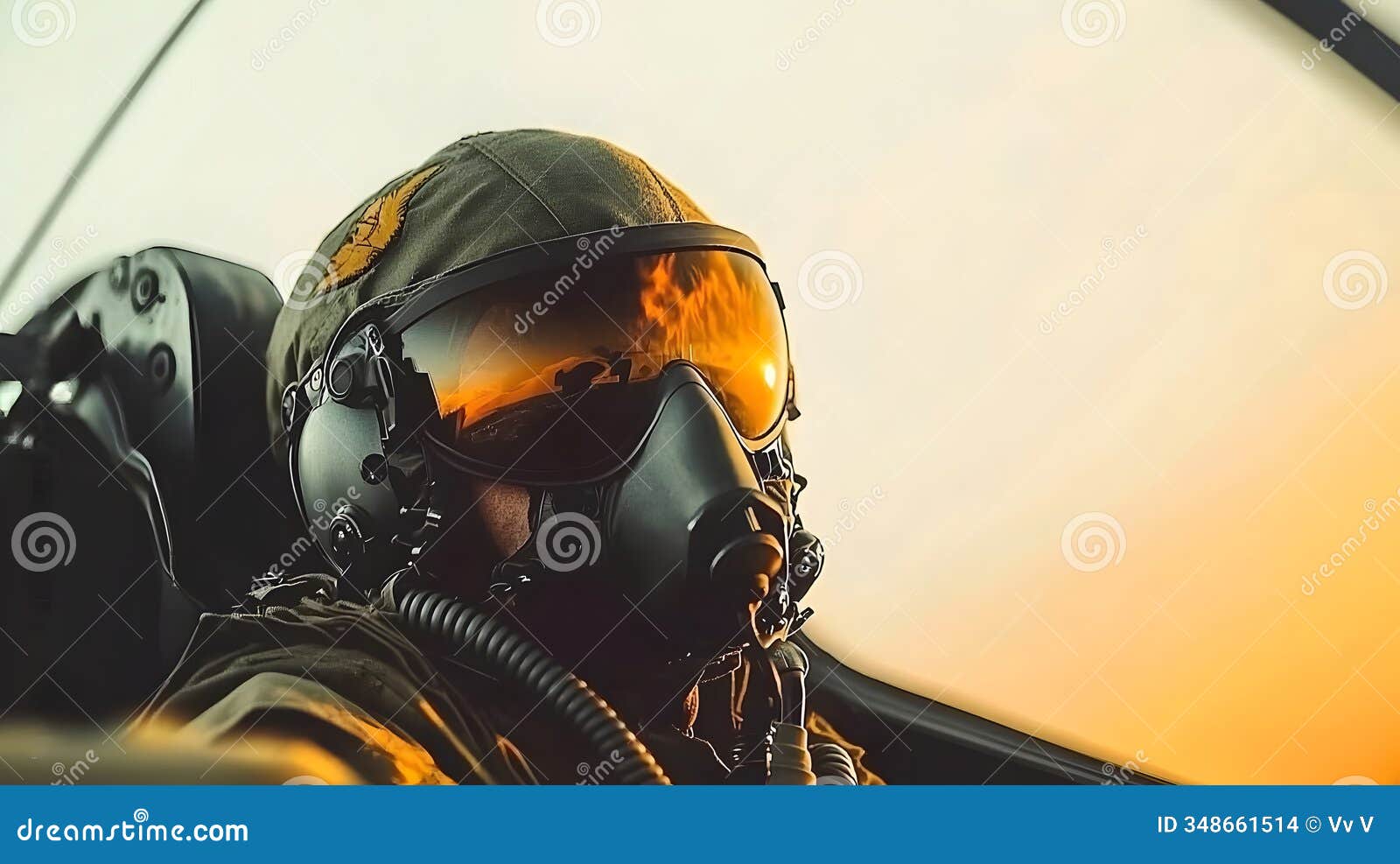 Male Pilot in Cockpit during Sunset Flight Stock Illustration ...
