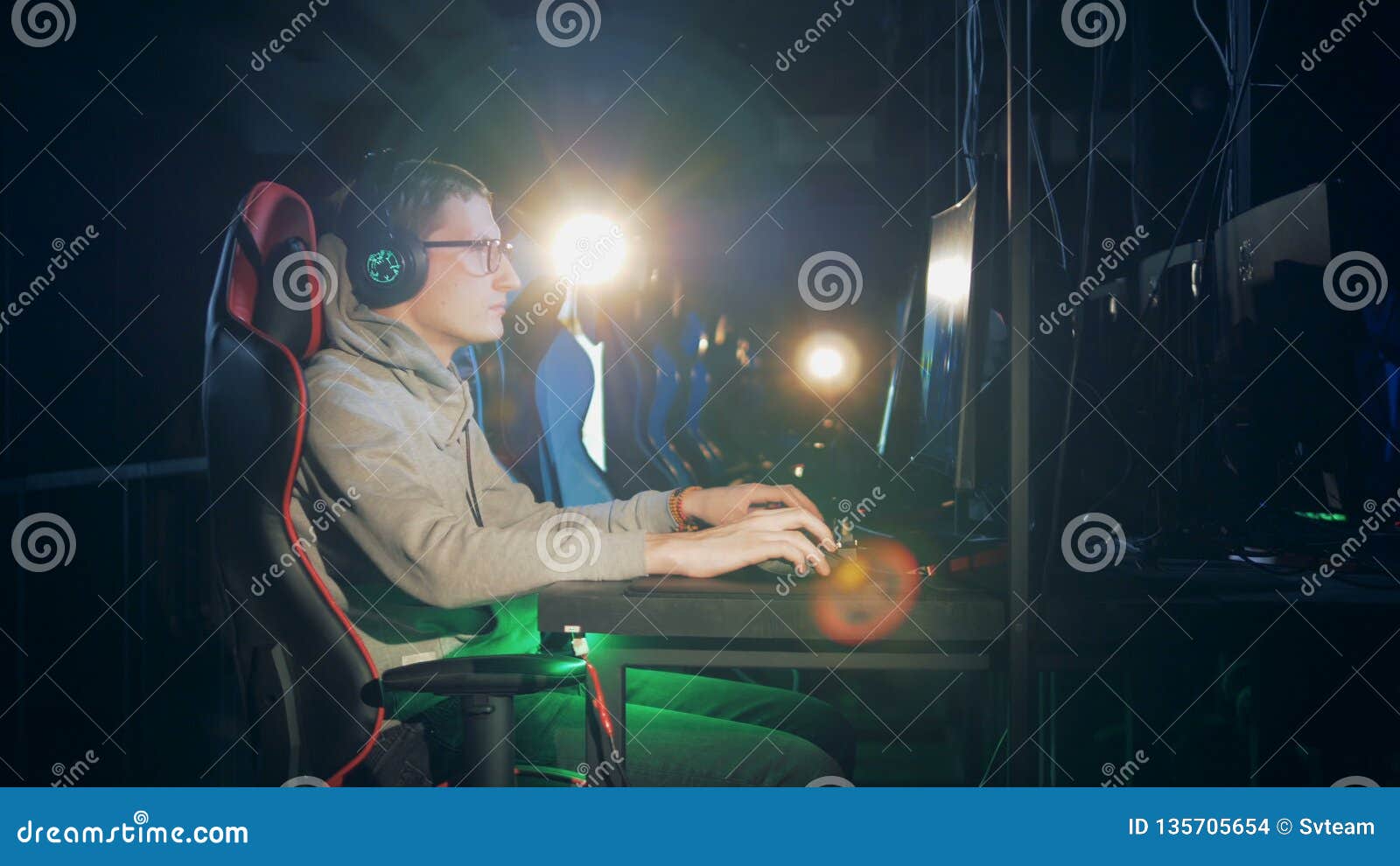Professional Gamer Practicing at a Computer, Side View. Stock Footage ...