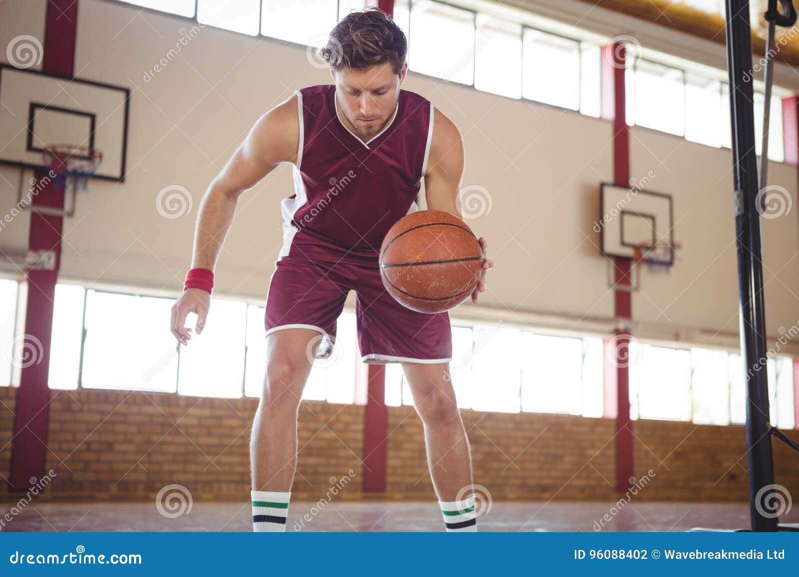 Male Player Practicing Basketball Stock Photo - Image of dribbling ...