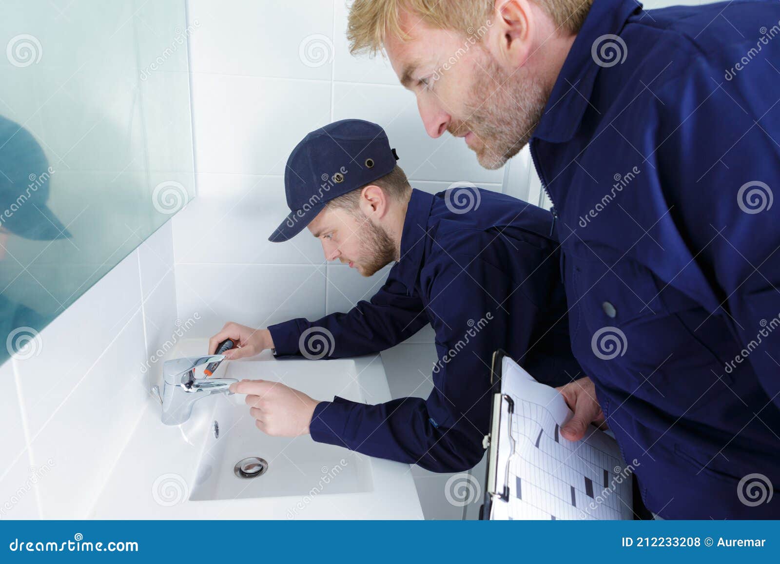 Male Plumber Working on Sink Using Wrench Stock Photo - Image of ...