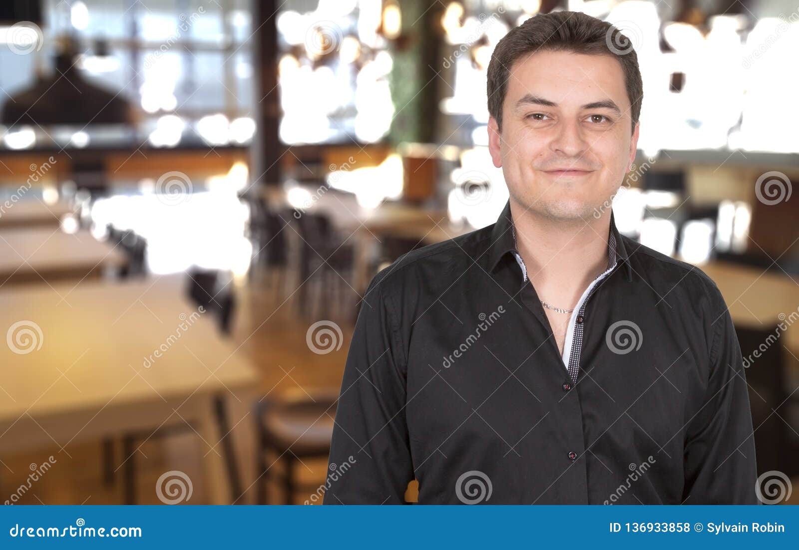 Male Portrait of Smiling Proud Owner Man Standing at His Restaurant ... Male Portrait of Smiling Proud Owner Man Standing at His Restaurant ...