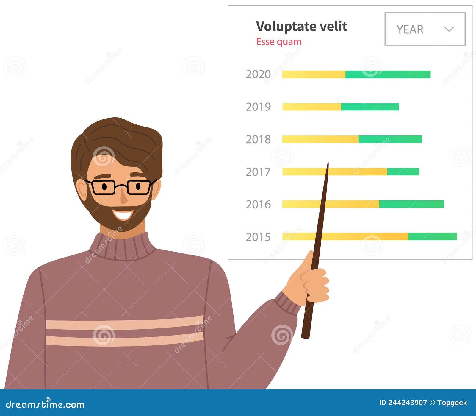 Male Presenter Shows Statistical Indicators and Data on Diagram. Man ...