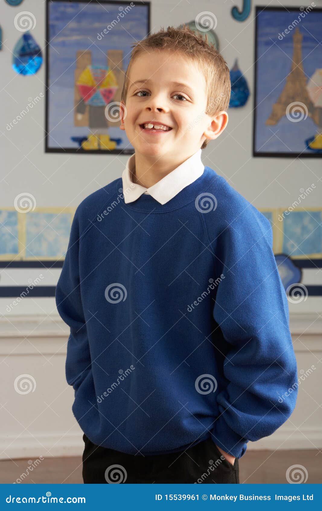 Male Primary School Pupil Standing in Classroom Stock Image - Image of ...