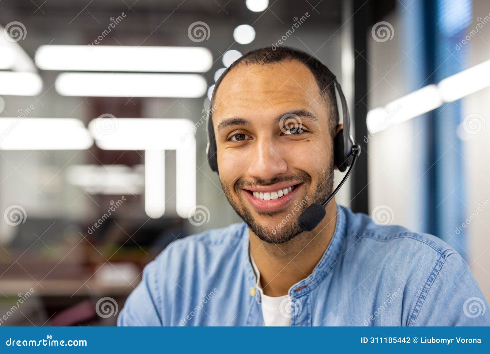 Male Professional with Headset in Modern Office Stock Photo - Image of ...