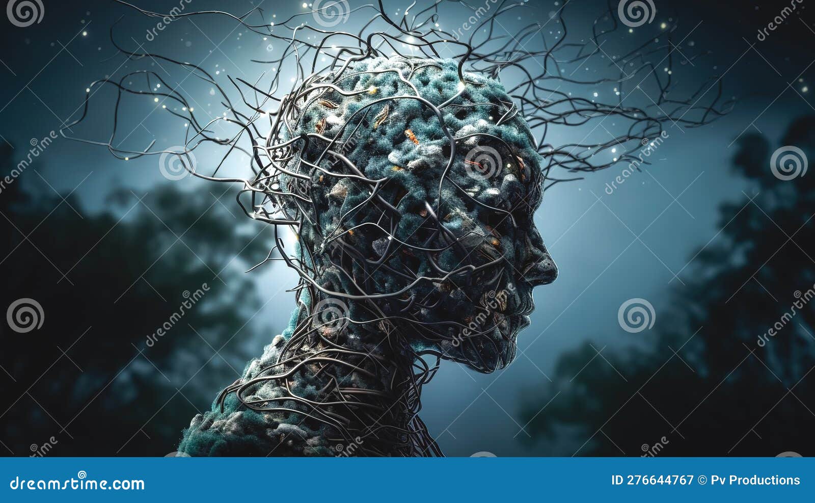 Male Profile Silhouette with Abstract Polygonal Brain, Generative AI ...