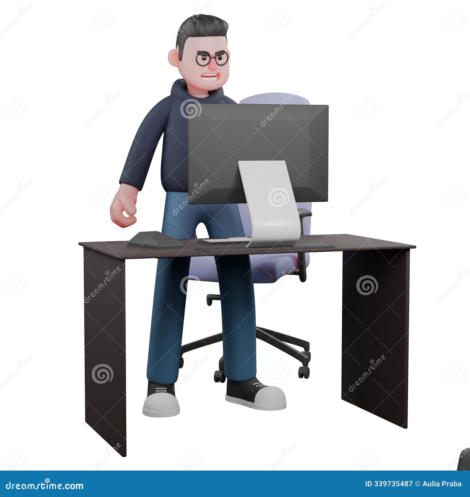 A Male Programmer Stands in Front of a Desk with an Angry Expression ...