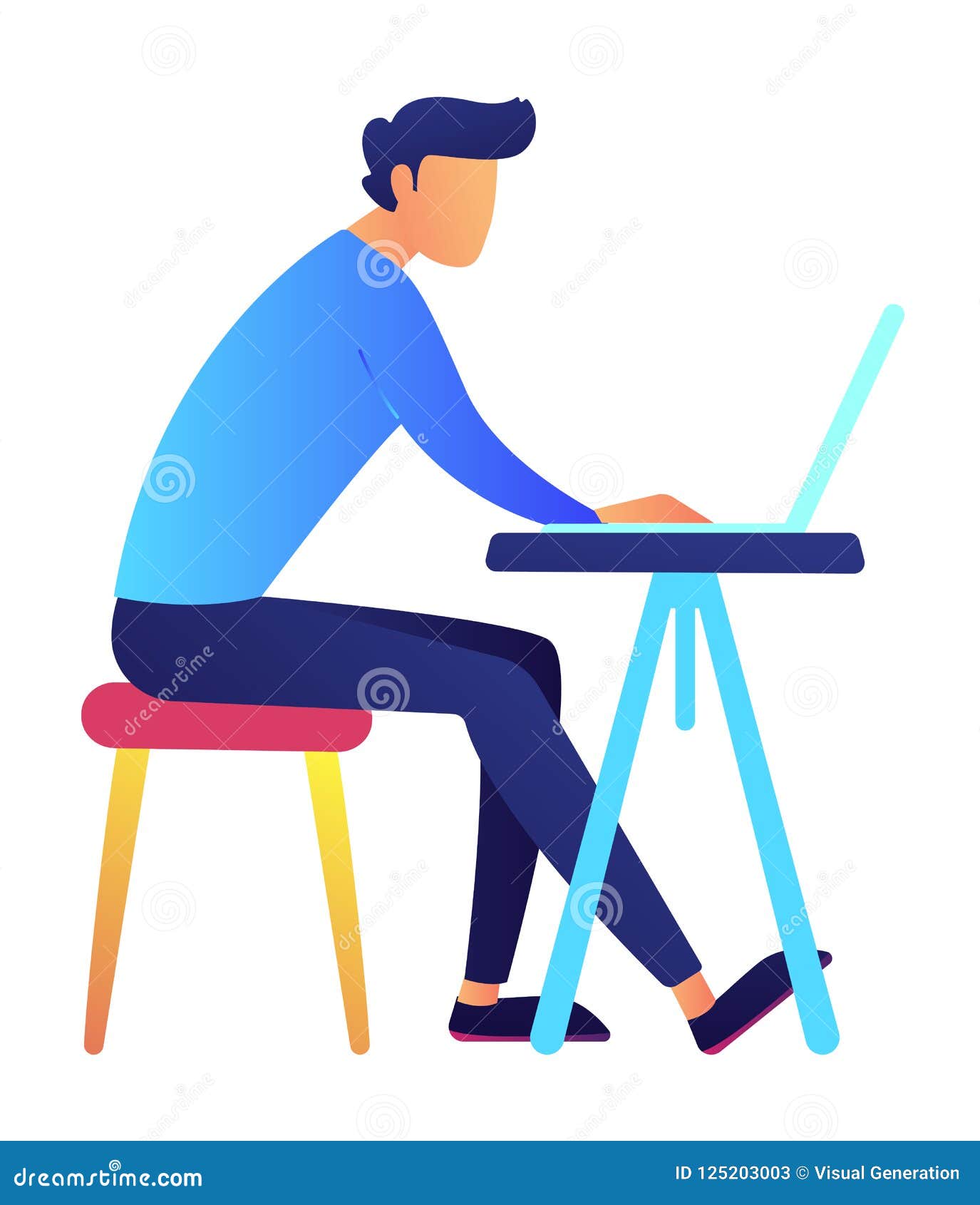 Male Programmer Using Laptop At Desk Vector Illustration Stock Vector