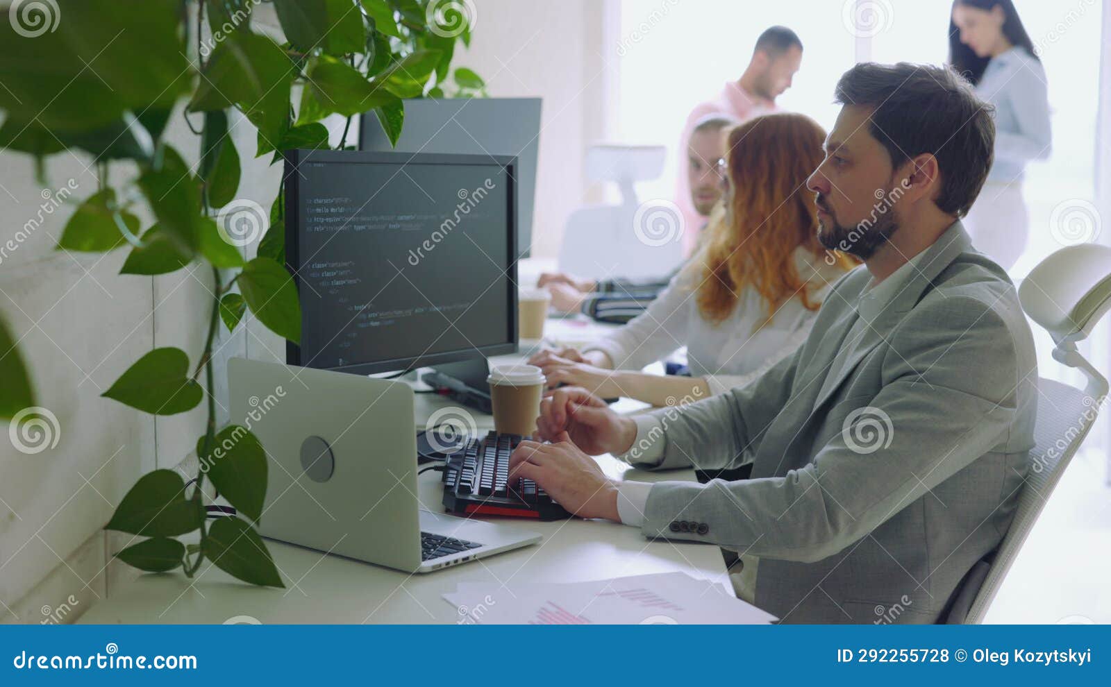 Male it Programmer Working on Desktop Computer. Guy Writing Code in ...