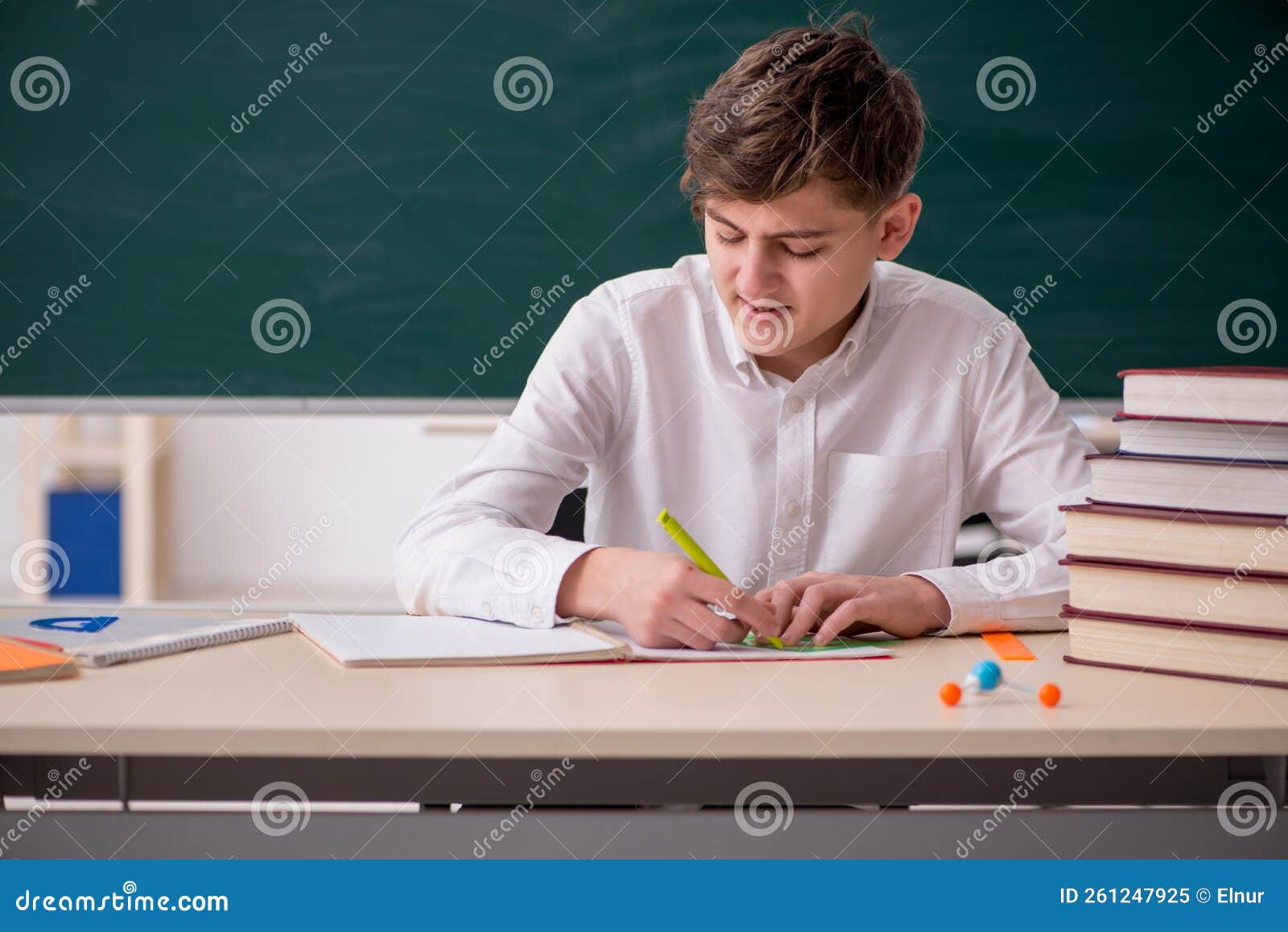 Boy Sitting in the Classrom Stock Image - Image of learning, college ...