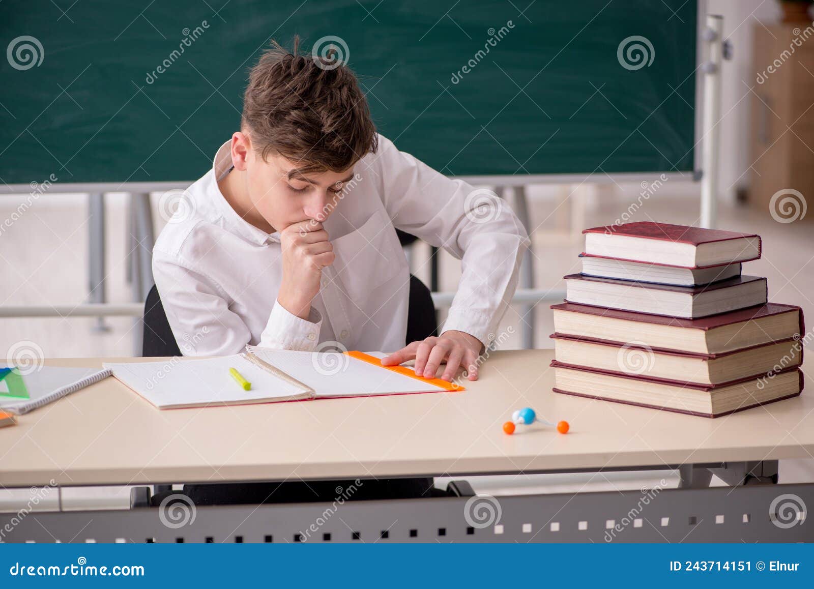 Boy Sitting in the Classrom Stock Image - Image of chalkboard ...