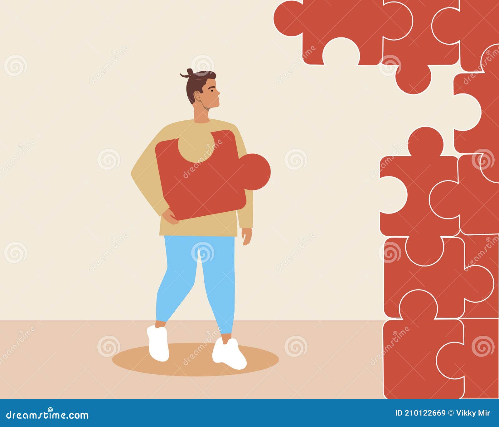 Male Puzzle Assembly, Flat Vector Stock Illustration As a Concept ...