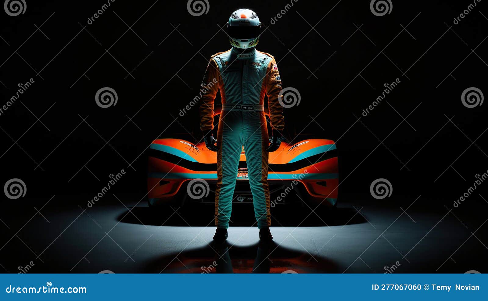 Male Race Car Driver Stands in Front of His Car. Generative Ai Stock ...