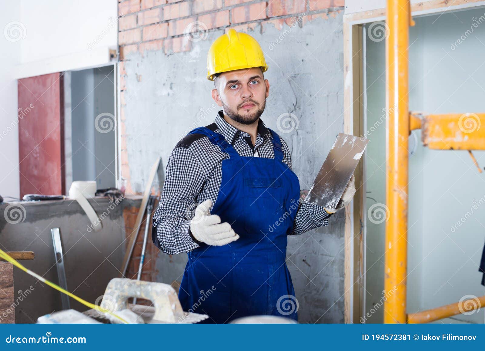 Male Ready is Plastering the Wall Stock Image - Image of plastering ...