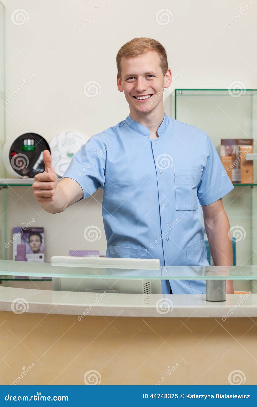Male Receptionist with Okay Gesture Stock Image - Image of male, beauty ...
