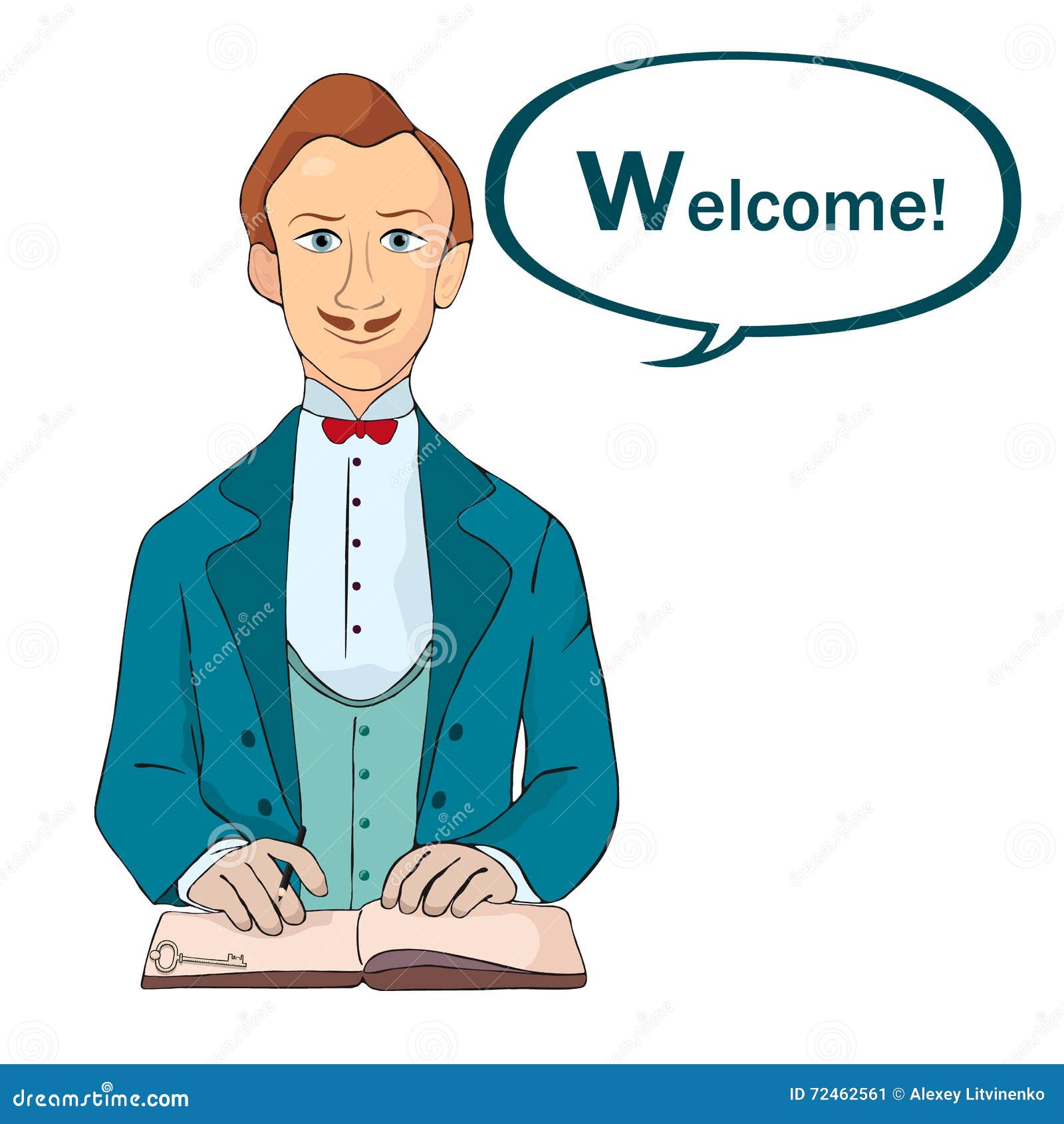 Male Receptionist Standing At Hotel Reception Vector Illustration ...