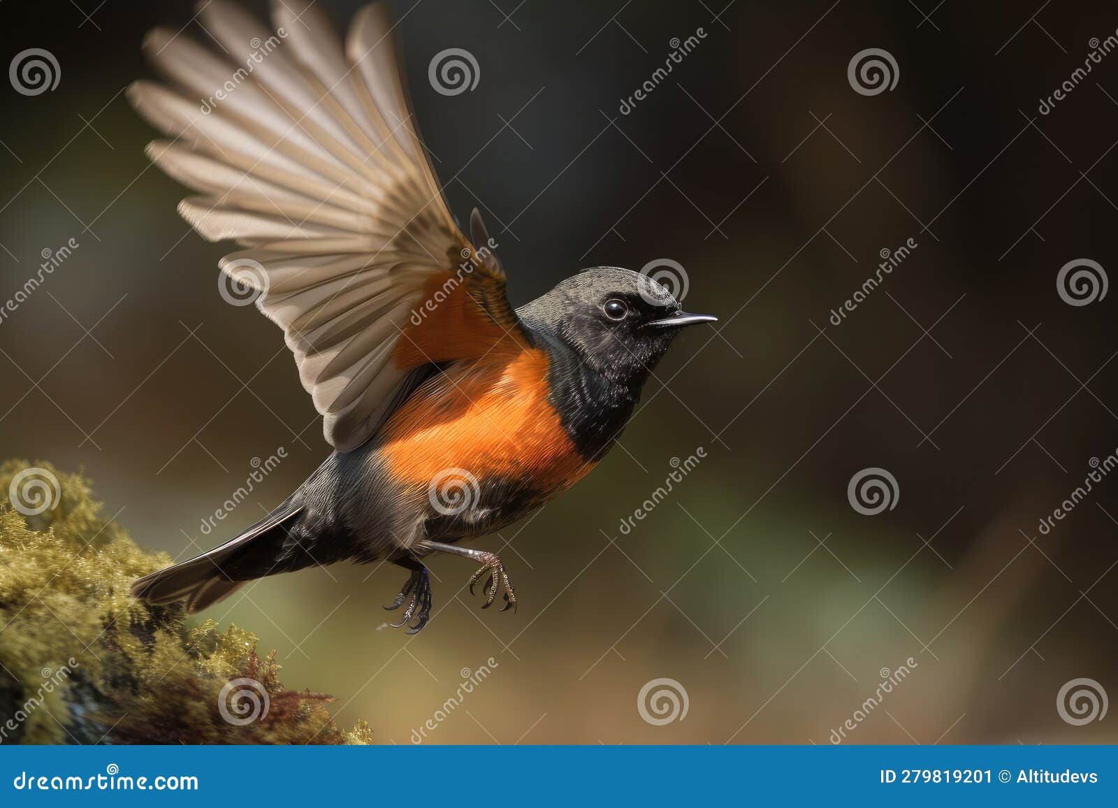 Male Redstart in Flight, with Its Dramatic Coloring on Full Display ...