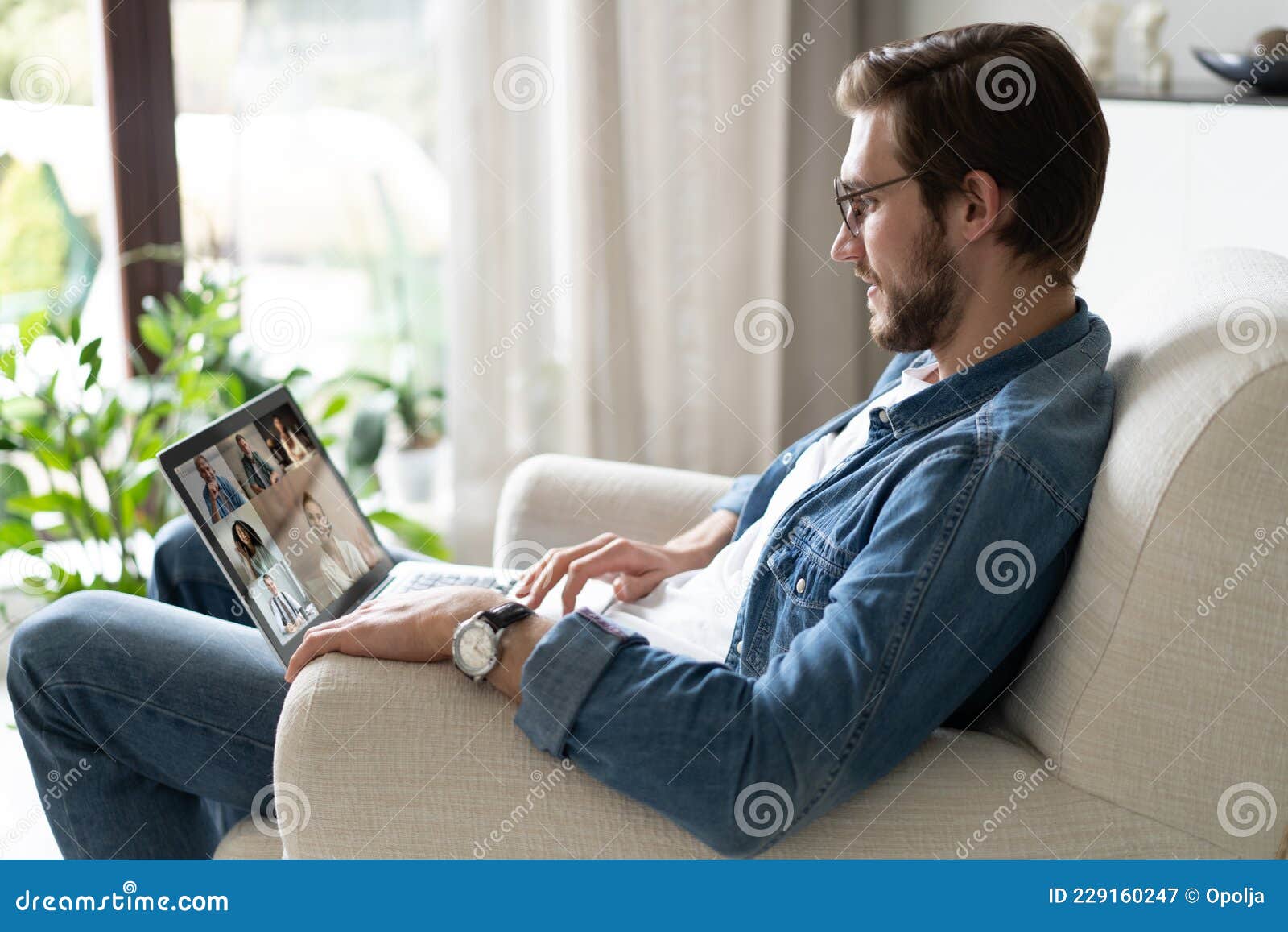 Male Remote Working from Home and Having Work Confrence Video Call ...