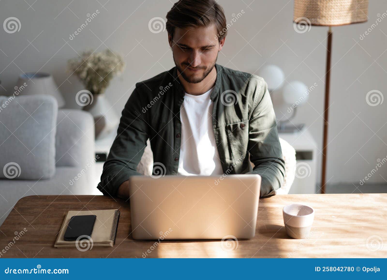 Male Remote Working from Home and Having Work Confrence Video Call ...