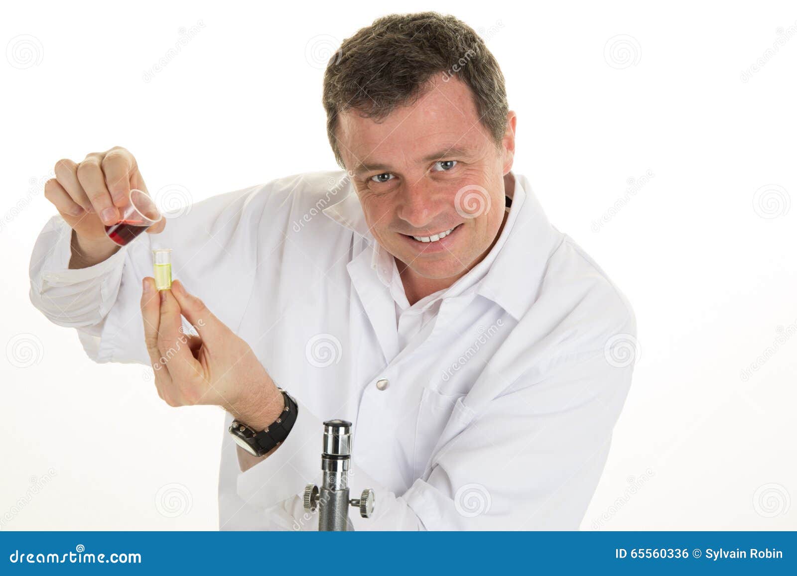 Male Researcher with Microscope - Portrait of a Man Stock Photo - Image ...