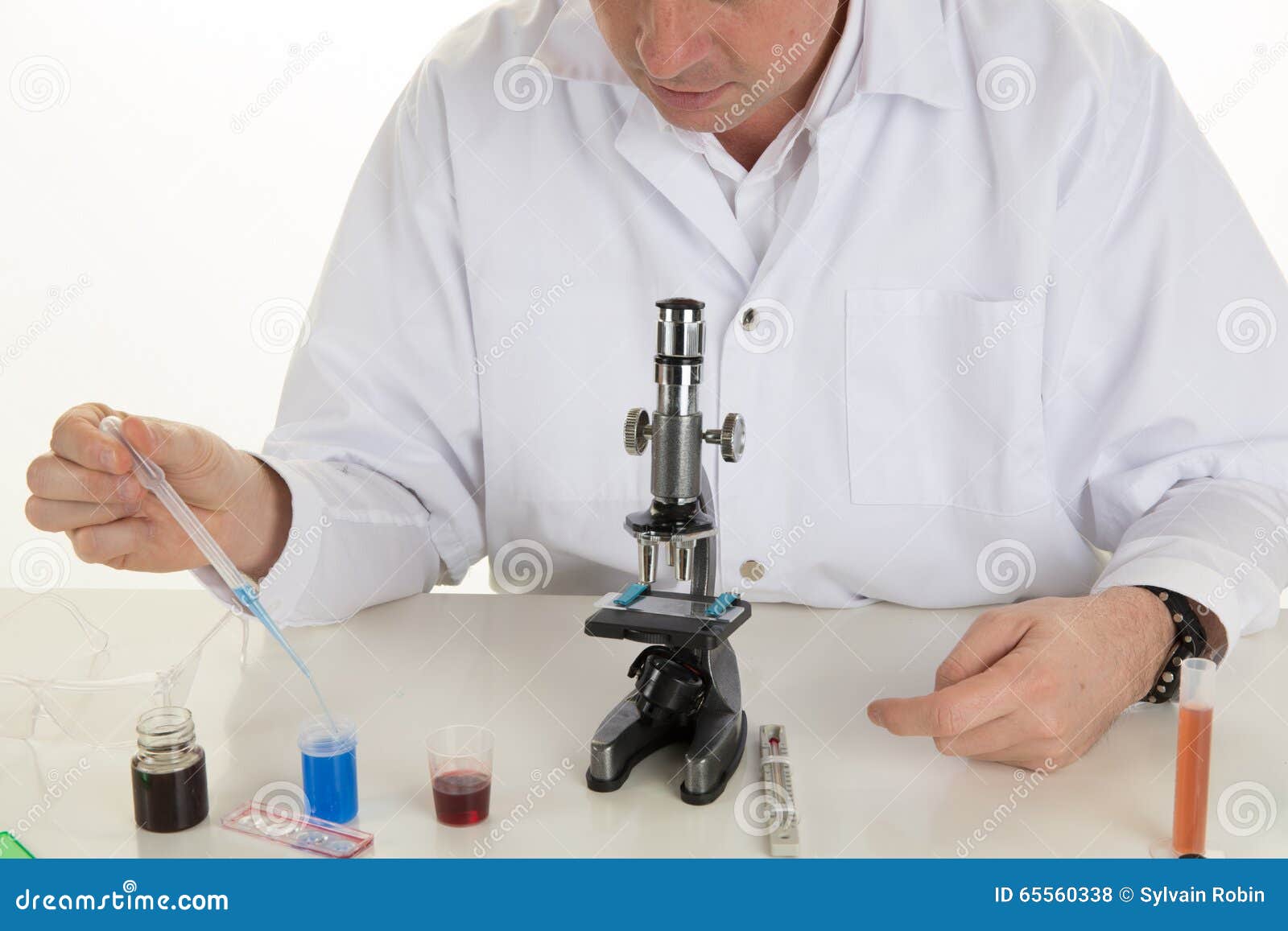 Male Researcher with Microscope - Portrait of a Man Stock Photo - Image ...