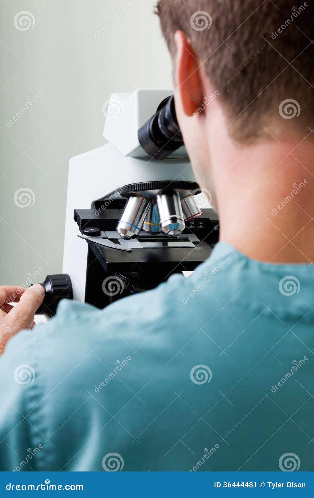 Male Researcher Using Microscope in Laboratory Stock Image - Image of ...