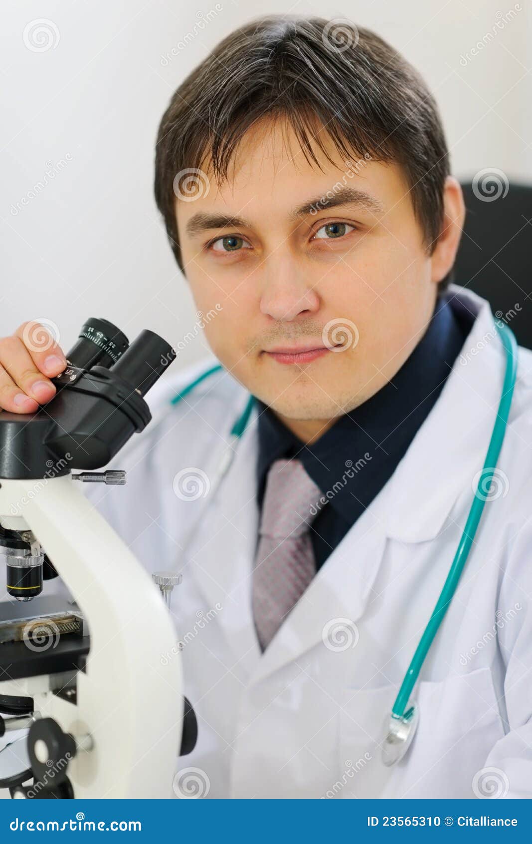 Male Researcher Working with Microscope Stock Photo - Image of clinical ...