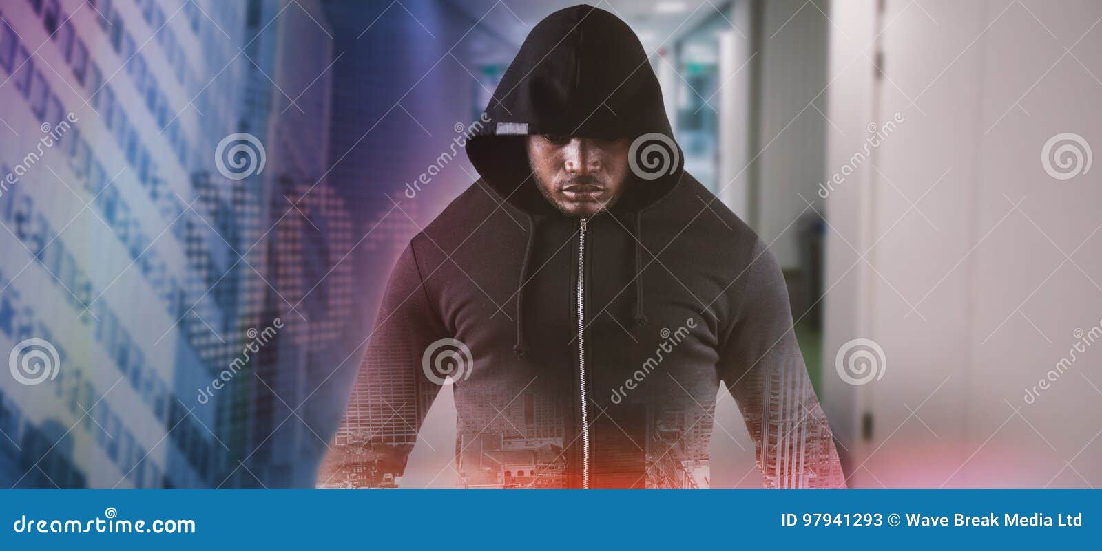 Composite Image of Male Robber in Black Hoodie Standing Stock Image ...