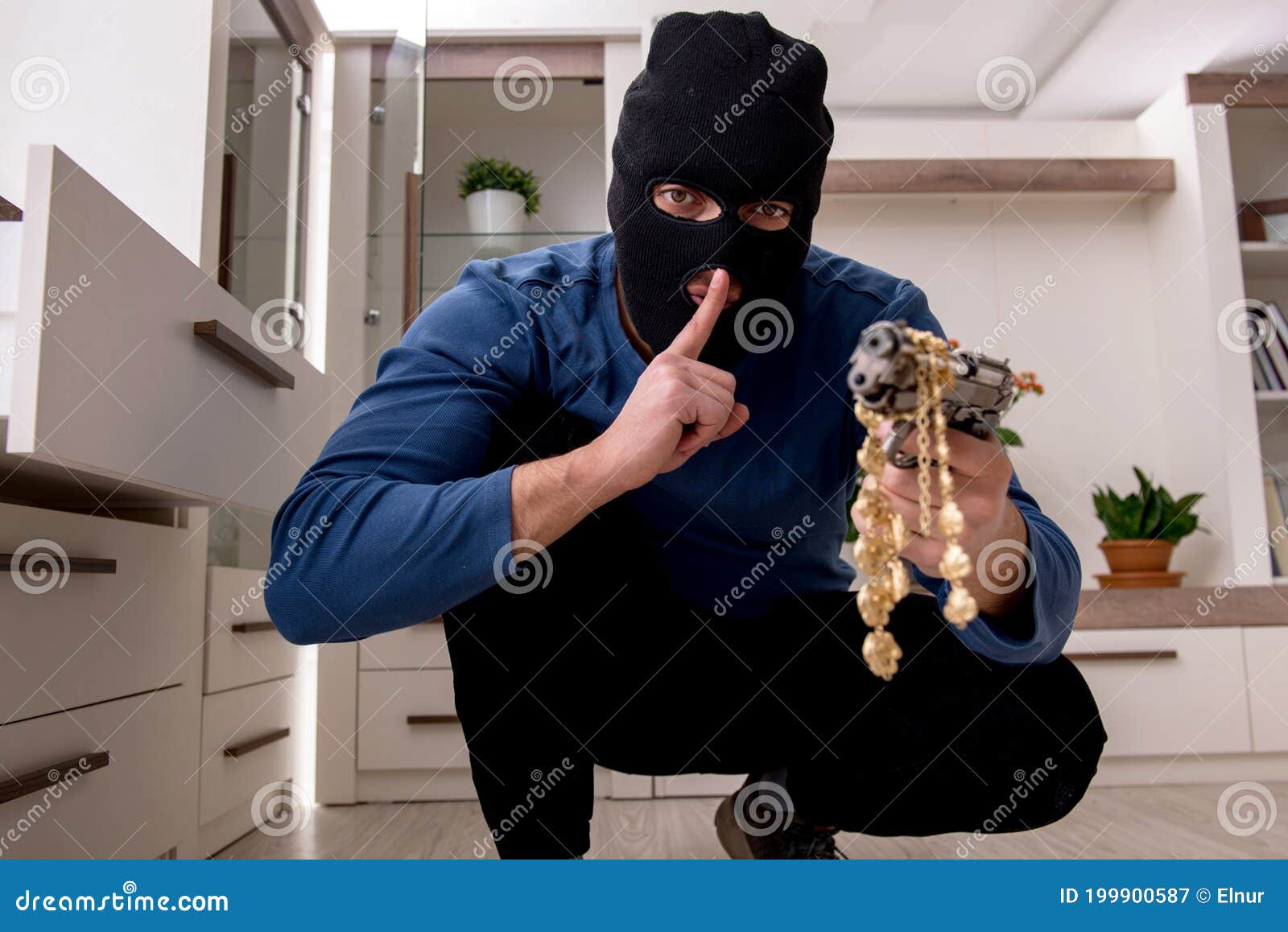 Male Robber Stealing Valuable Things from the House Stock Image - Image ...
