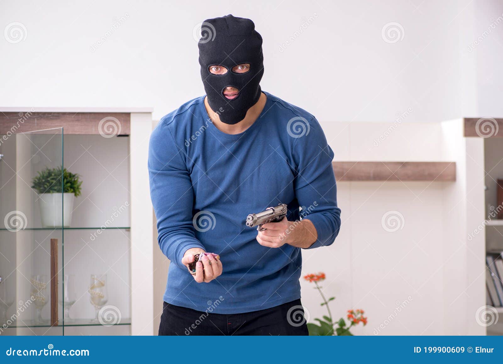 Male Robber Stealing Valuable Things from the House Stock Image - Image ...