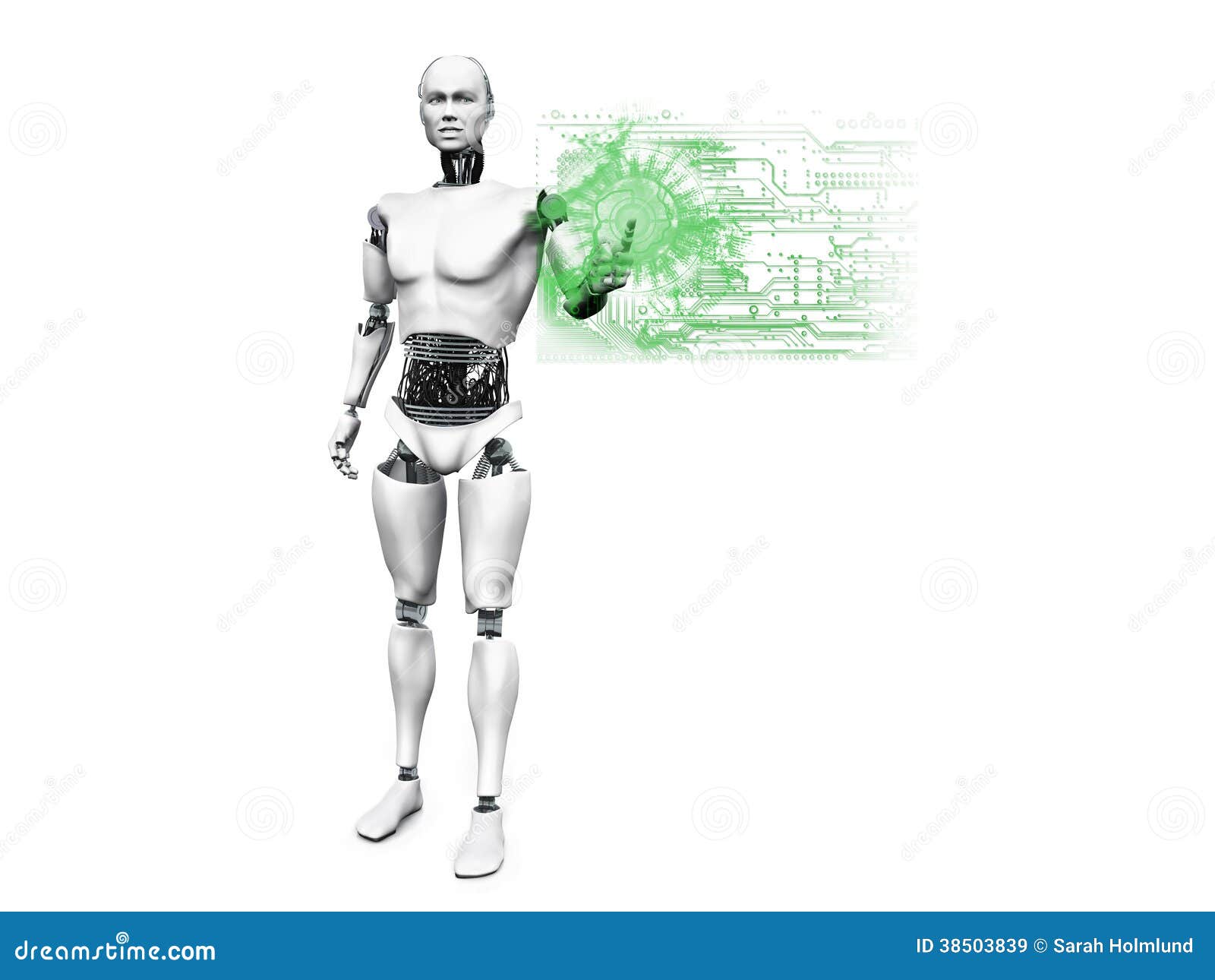 Male Robot Pushing Technology Button. Stock Illustration - Illustration ...