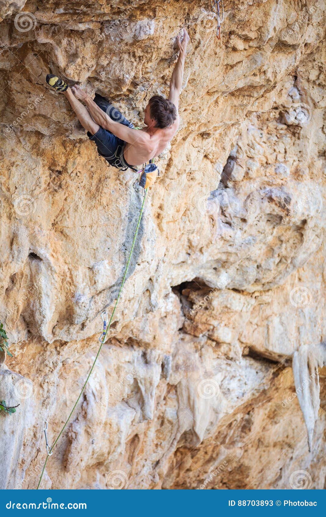 Male Rock Climber on Challenging Route on Cliff Stock Image - Image of ...