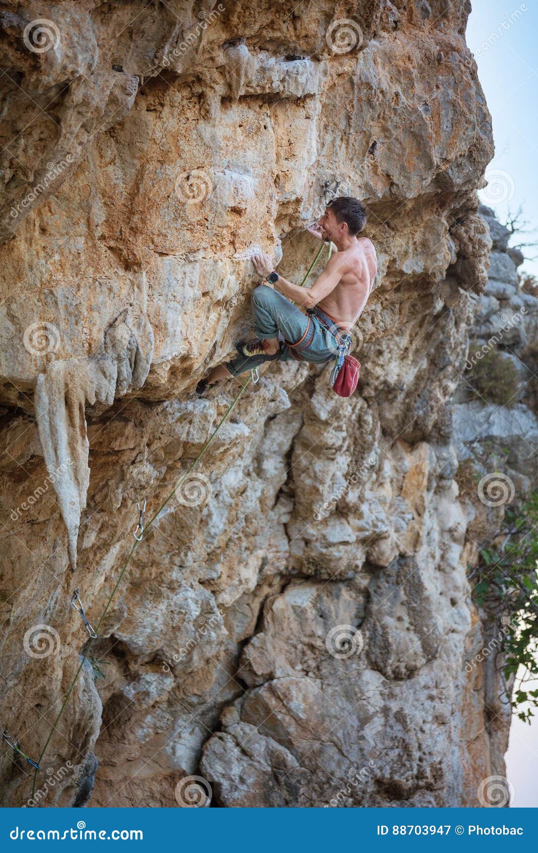 Male Rock Climber on Challenging Route on Cliff Stock Image - Image of ...