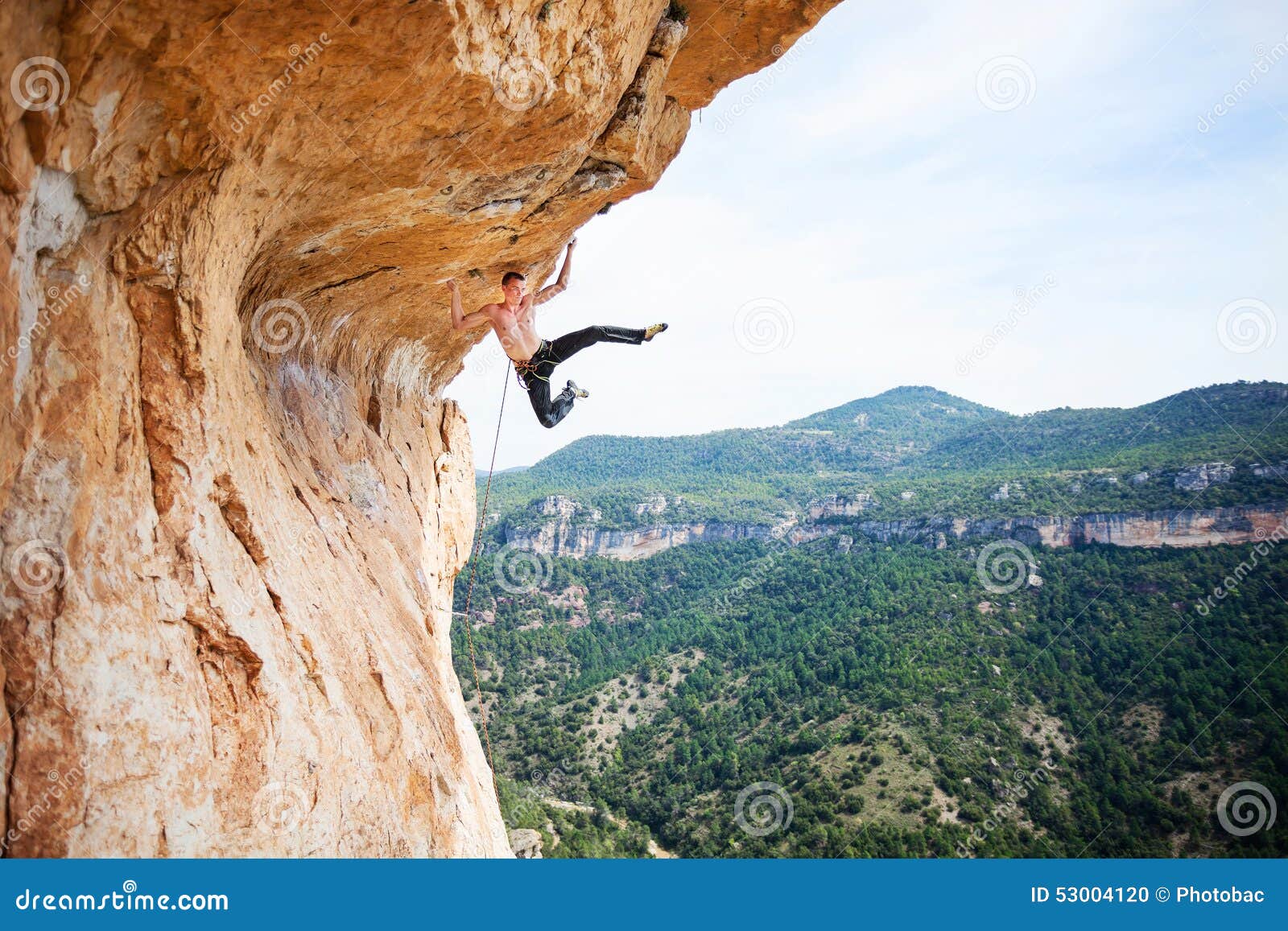 Male Rock Climber on Challenging Route on Cliff Stock Photo - Image of ...