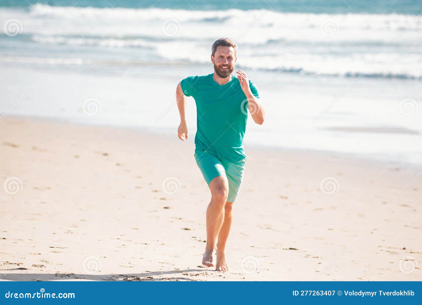 Male Runner Athlete Run on Sandy Beach. Man Running. Stock Image ...